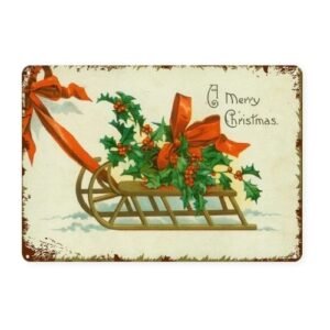 Vintage Metal Christmas Signs, Santa's Sleigh Design