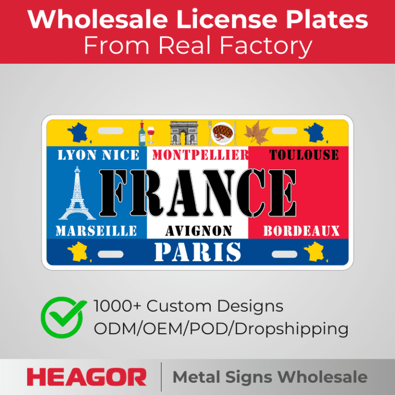 France Souvenir License Plates Wholesle, Custom Aluminum Embossed Plates